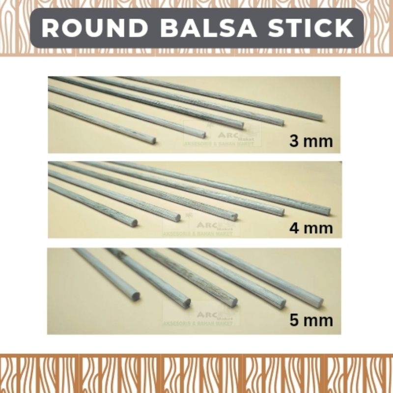 Jual KAYU BALSA ROUND STICK (BENTUK BULAT) 3 MM, 4 MM, DAN 5 MM PANJANG ...