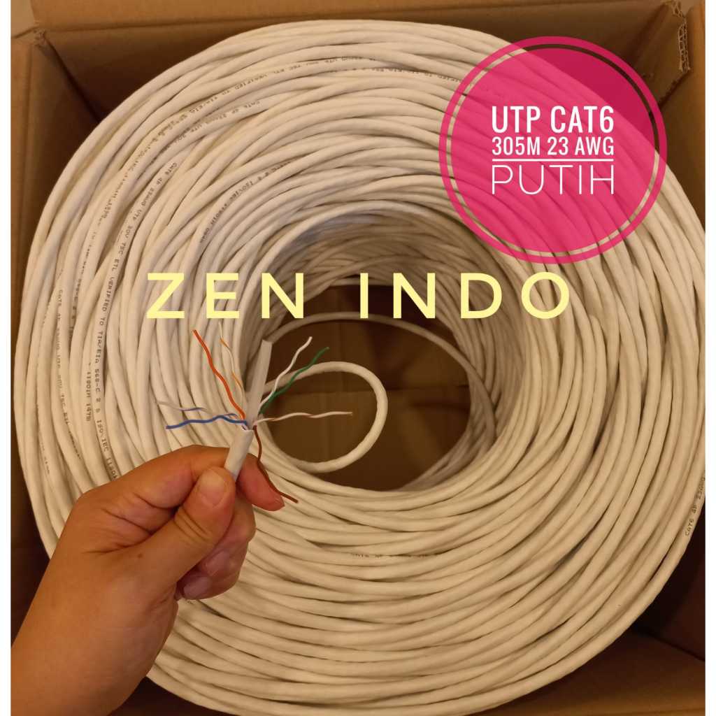 Jual Kabel LAN UTP Cat6 Cat 6 23 AWG warna Putih panjang 305Meter 305M | Shopee Indonesia