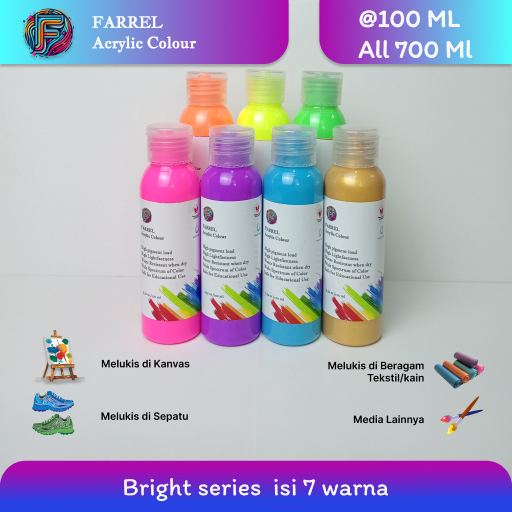 Jual Cat Akrilik / Lukis / Kanvas / Mural Paket 7 warna isi 100 ML per ...