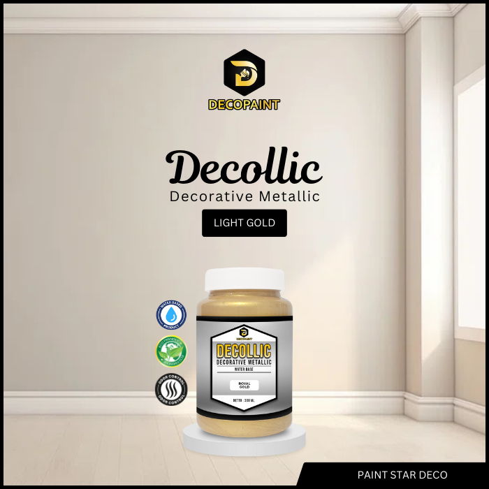 Jual Decopaint Decollic Cat Metalik Waterbase Warna Light Gold (350 Ml) | Shopee Indonesia