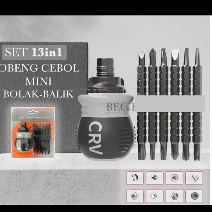 Jual Obeng CRV Set 13in1 - Obeng Cebol BB Buntek Karet Dua Arah Bolak ...