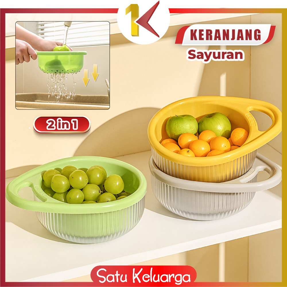 Jual SK-C1091 Keranjang Pengering Sayur Buah 2 Lapis Saringan Serbaguna / Wadah Tirisan 2in1 ...