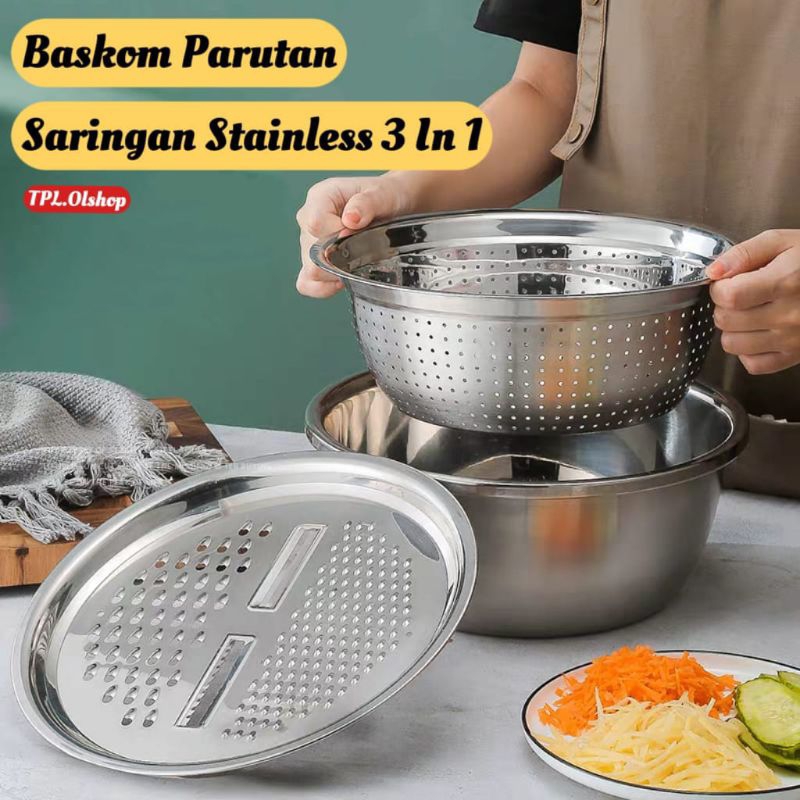 Jual 3in1 Slincer Colander Baskom Saring Pemotong Pelarut Sayur ⭐TPL⭐ ...