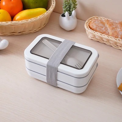 Jual Lunch Box Kotak Makan 2 Susun Kotak Bekal Dengan Sendok Garpu EYO AC9727 | Shopee Indonesia