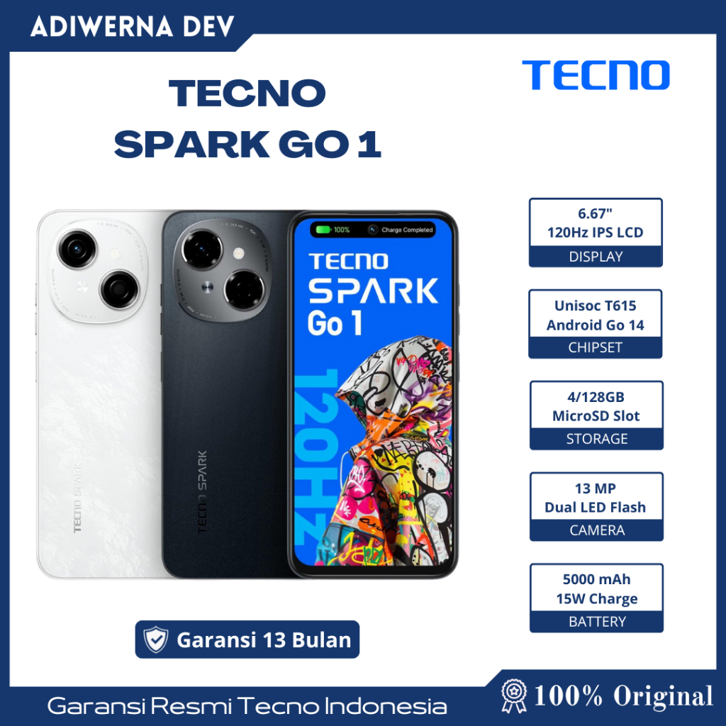 Jual TECNO SPARK Go 1 – 4+4GB*+64GB Garansi Resmi, 120Hz Display, 4.5G Fast Network, IP54 ...