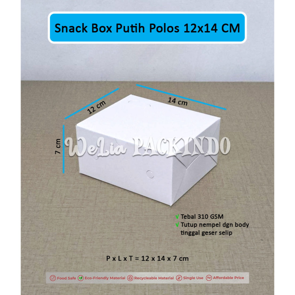 Jual [1 PCS] Snack Box 12x14 Motif Putih Polos / Kotak Kue / Dus ...