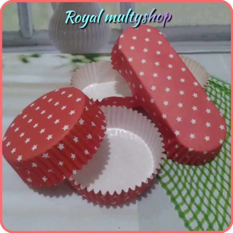 Jual Cup roti LAMINASI DM bulat 8 dan OVAL Motif MERAH BINTANG isi 200 ...