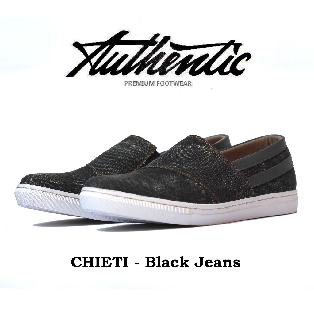 Jual Sepatu Slip On Pria Authentic Chieti Black Jeans | Shopee Indonesia