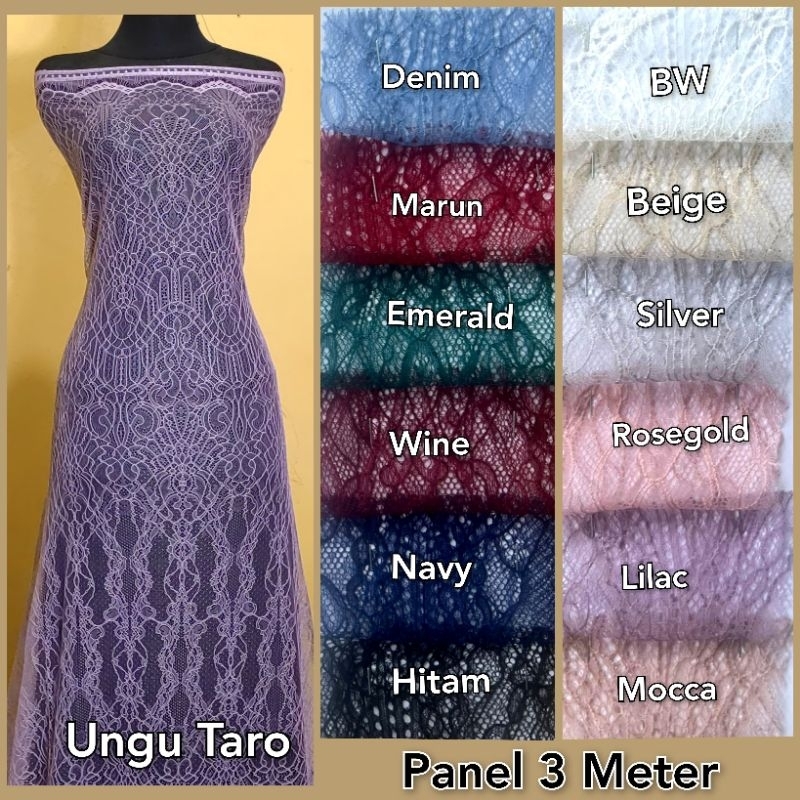 Jual Kain Brokat Chantily Panel 3 Meter Kain Kebaya Santily | Shopee ...