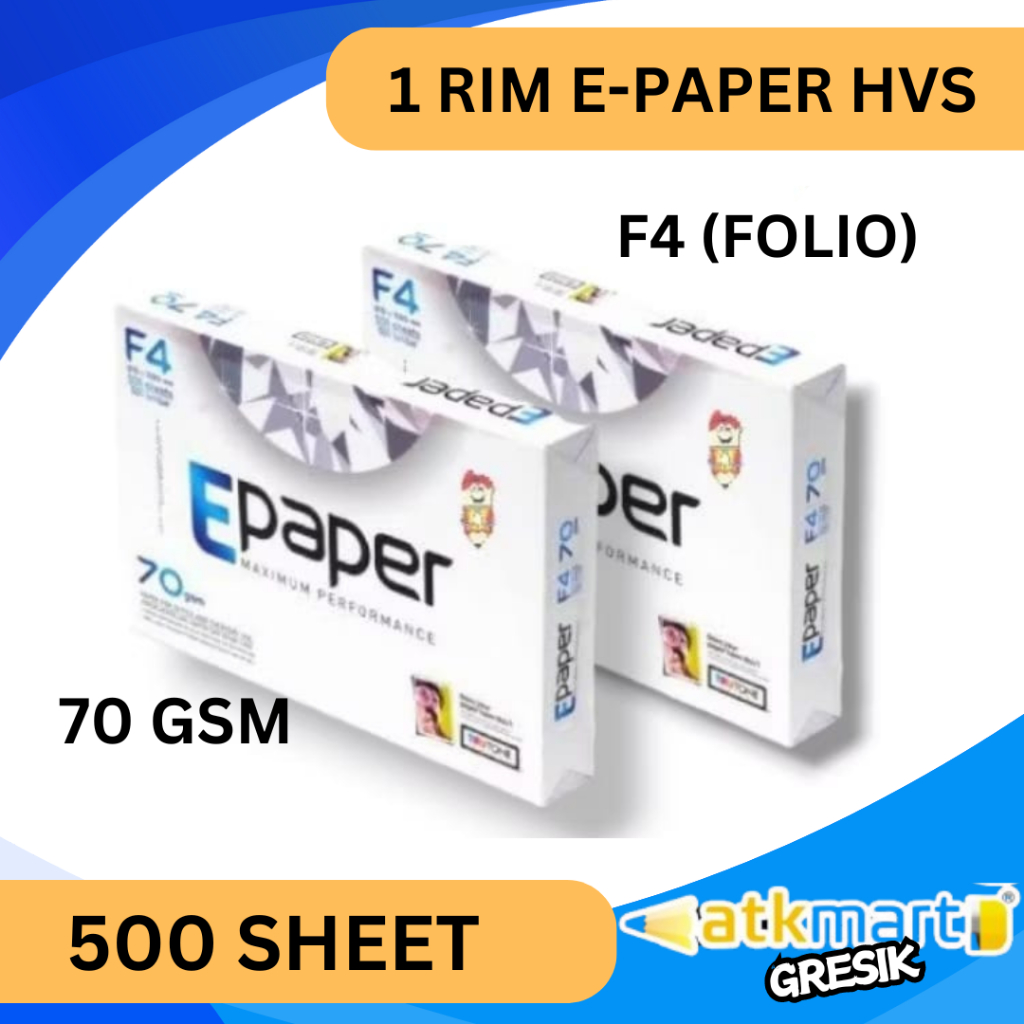 Jual KERTAS HVS EPAPER F4 FOLIO 70 GSM 1 RIM 500 LEMBAR KERTAS FOTOCOPY ...
