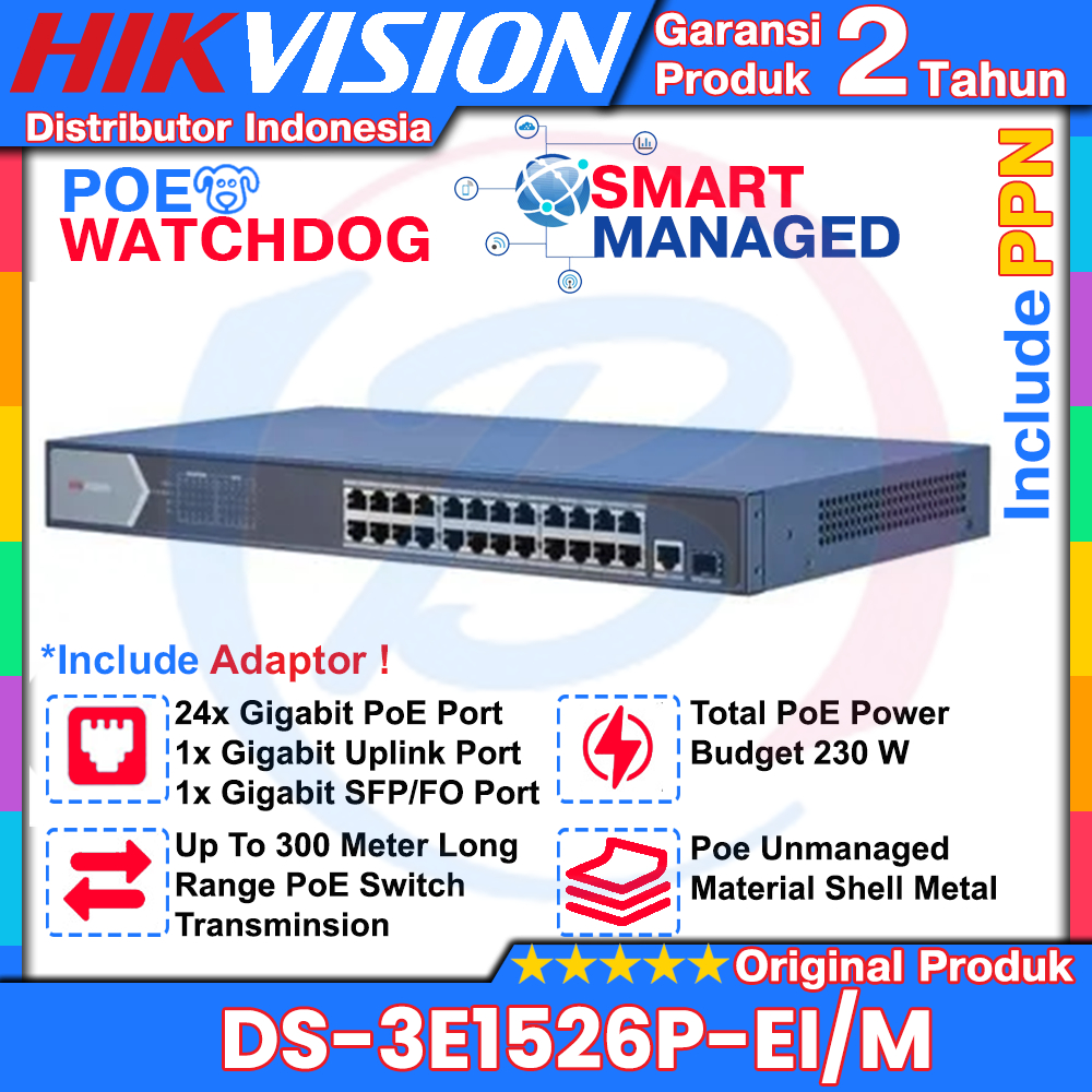 Jual Poe Switch 24 Port Hikvision DS-3E1526P-EI/M Smart Managed Support WatchDog Original ...