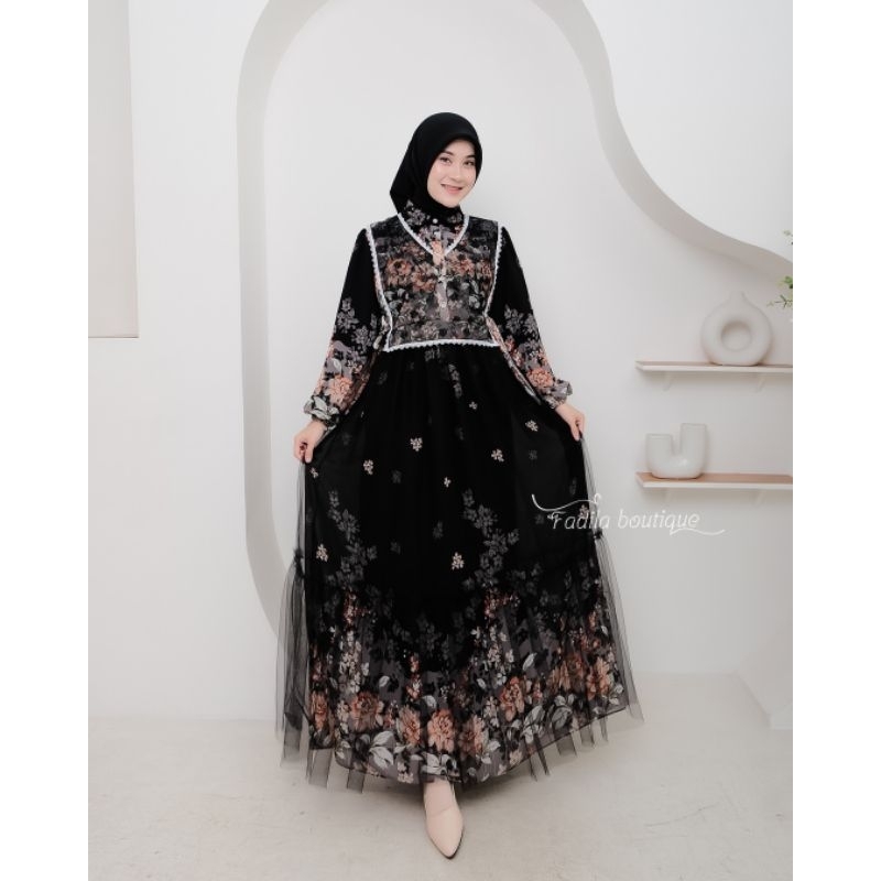 Jual Tamara Dress Ceruty Motif Bunga Mix Burkat Tile | Shopee Indonesia