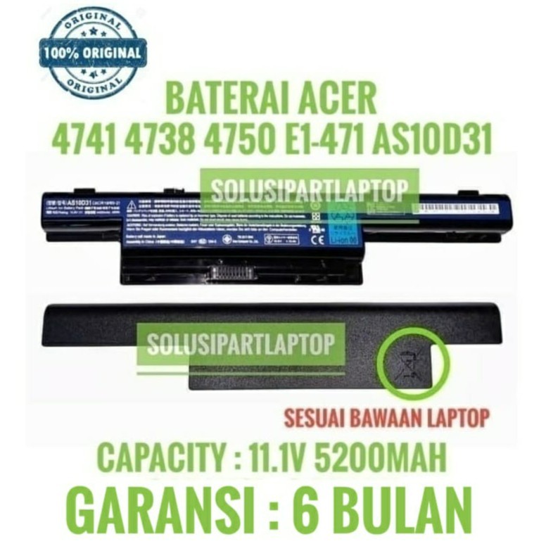 Jual Baterai Original Acer 4738 4739 4741 4750 4752 4755 4349 5250 4551 4750g 4743 As10d81 V3 ...