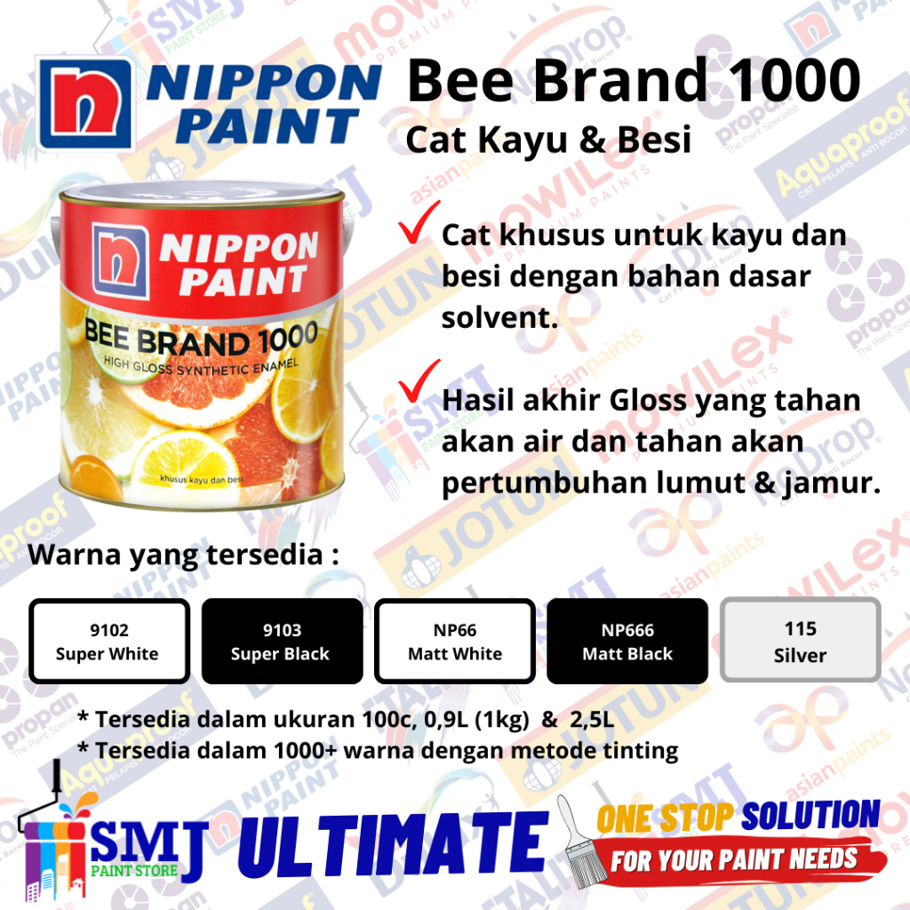 Jual Cat Minyak Besi & Kayu NIPPON PAINT BEE BRAND 1000 0.9L | Shopee Indonesia