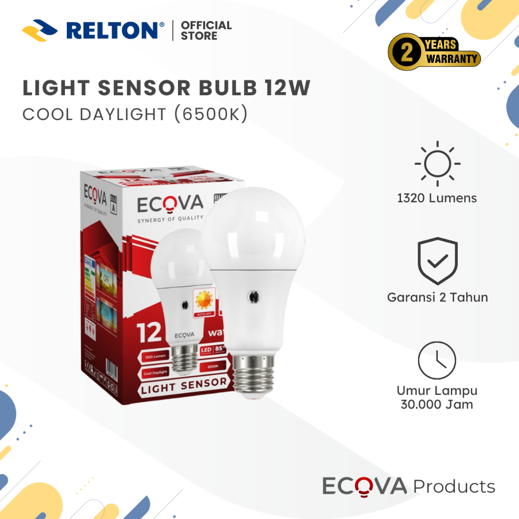 Jual Lampu LED Light Sensor Otomatis 12 Watt Cahaya Putih 6500K ECOVA ...