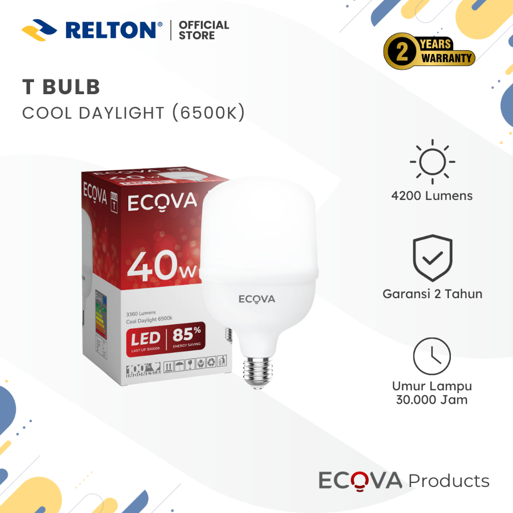 Jual Lampu Bohlam LED T Bulb Cahaya Putih 6500K ECOVA | Shopee Indonesia