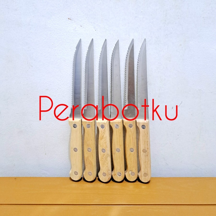 Jual NEW!!! Pisau Steak Gagang Kayu 4.5" 1 set (isi 6 pcs) HP JB-38 ...