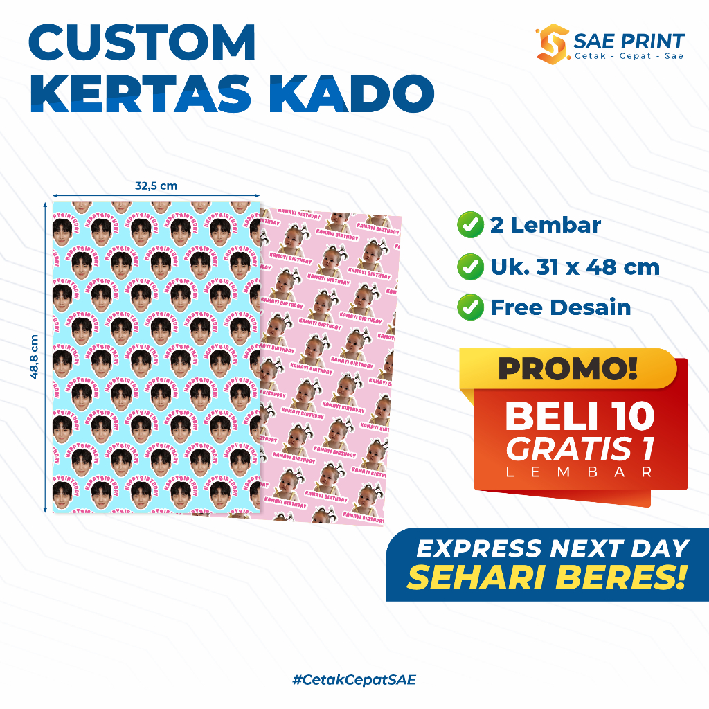 Jual SAE PRINT / KERTAS KADO CUSTOM / CUSTOM MUKA / BUNGKUS KADO / KADO ...