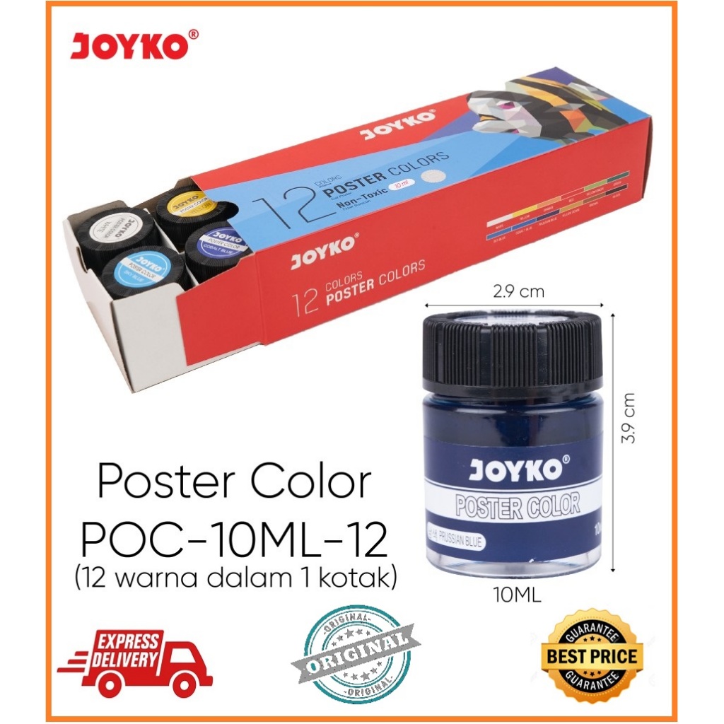 Jual CAT POSTER COLOR JOYKO POC 12 WARNA - POC-10ML-12 | Shopee Indonesia