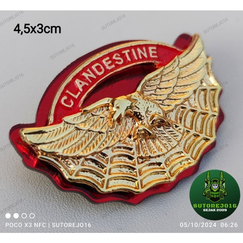 Jual brevet brivet brefet wings CLANDESTINE TNI latar mika akrilik ...