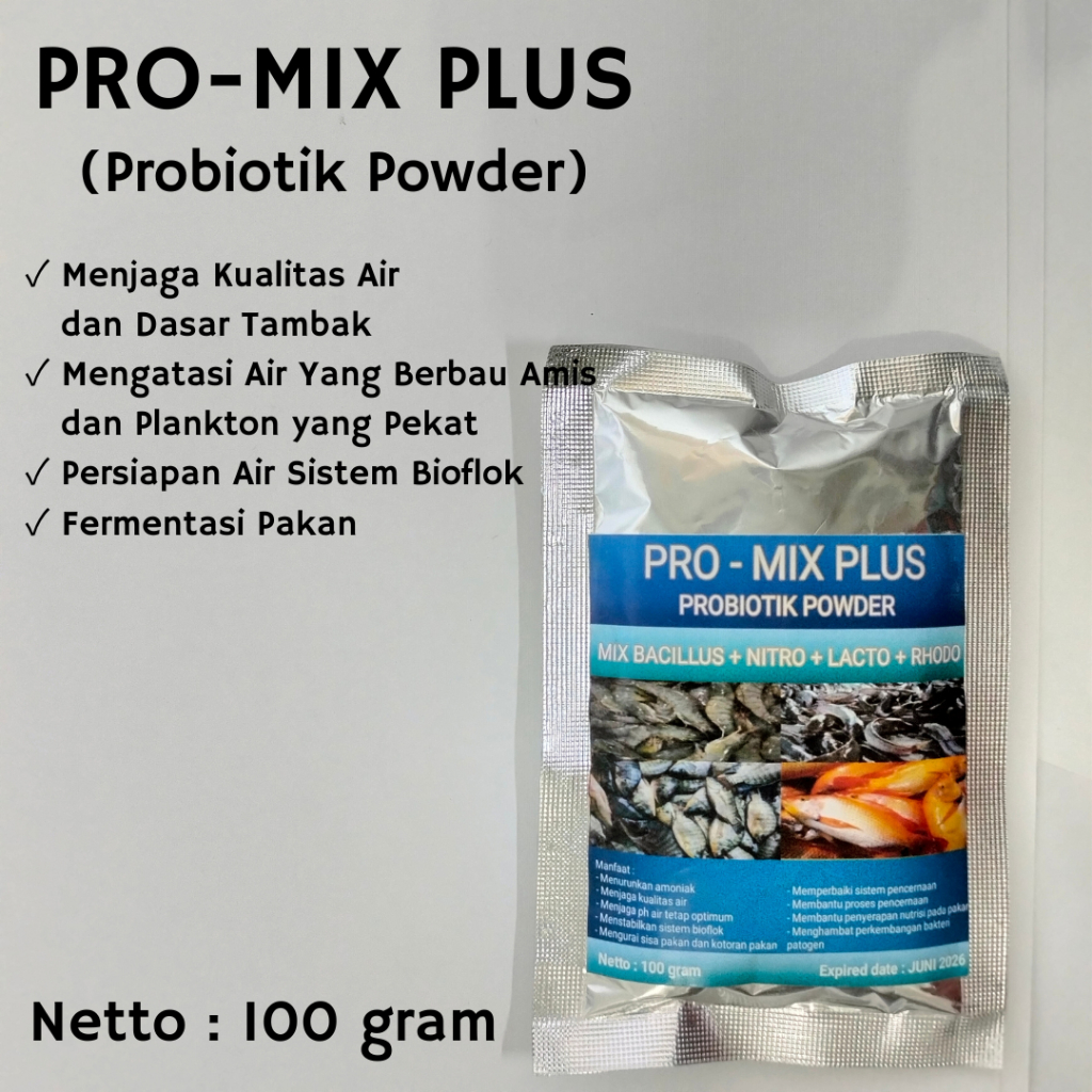 Jual Probiotik Pro mix plus 100 gram / probiotik bioflok / pro mix plus ...