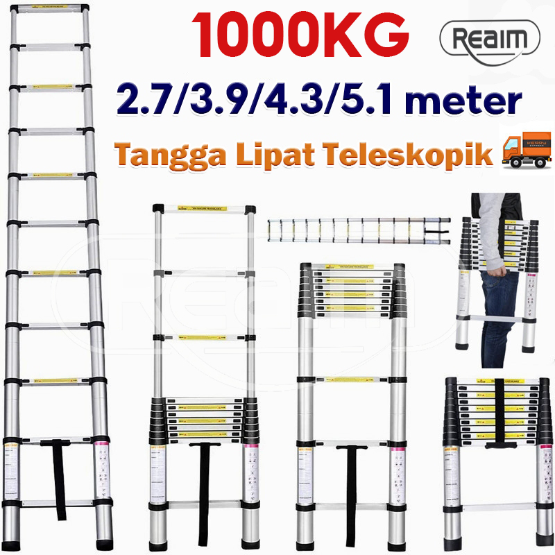 Jual 2.7m 3.9m 4.3m 5.1m tangga lipat teleskopik telescopic Multifungsi ...