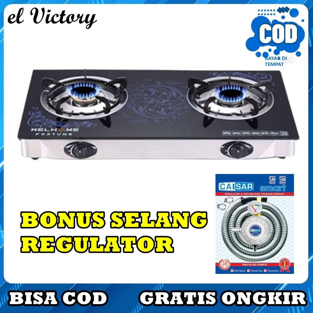 Jual WELHOME FORTUNE Kompor Kaca 2 Tungku LENGKAP DENGAN SELANG ...
