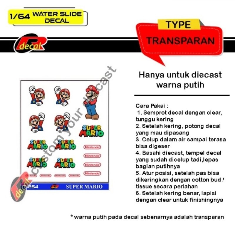 Jual T254 Decal Hotwheels Transparan 1/64 Super Mario | Shopee Indonesia