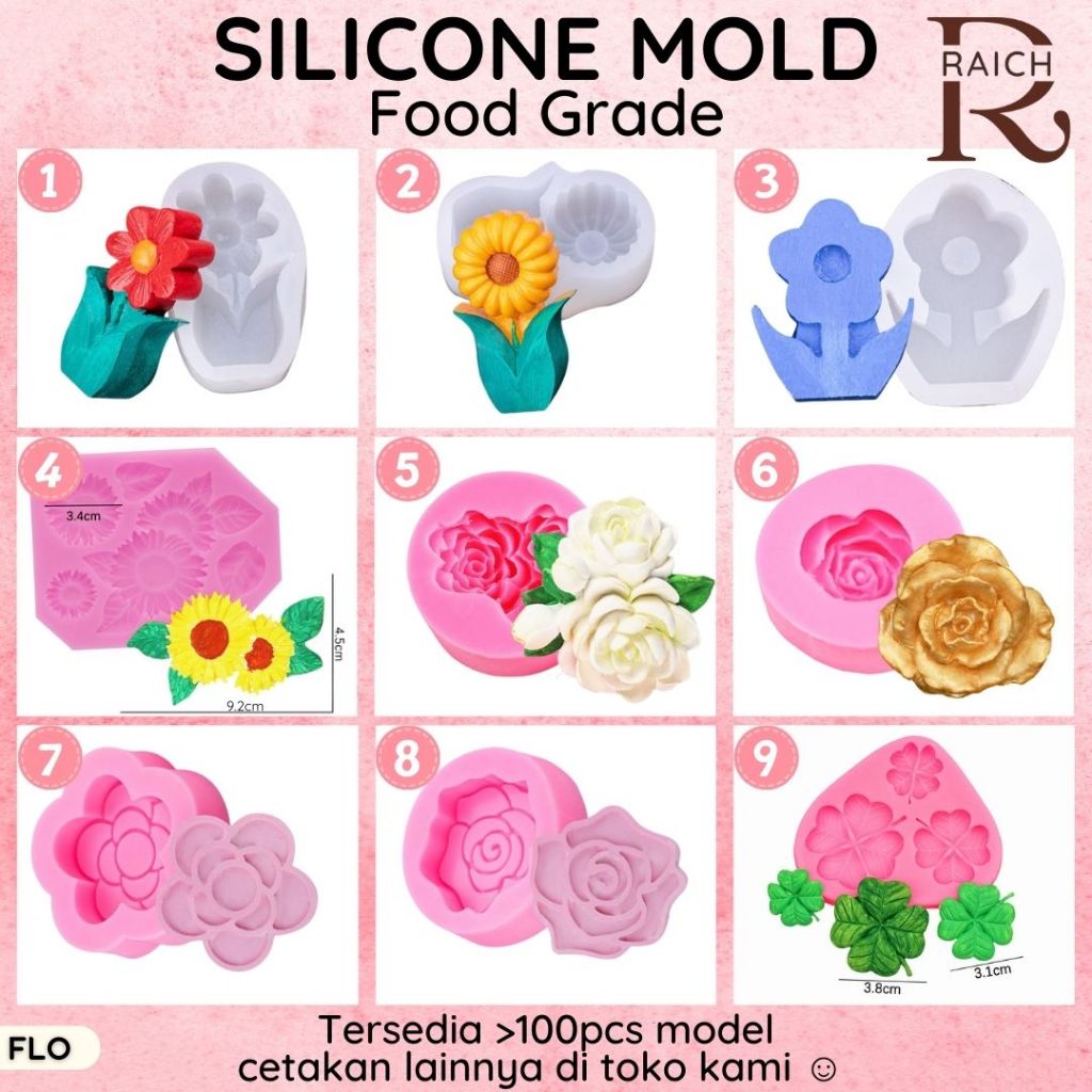 Jual Cetakan 3D Silikon FLOWER MAWAR ROSE BUNGA DEKORASI HIASAN TERATAI ...