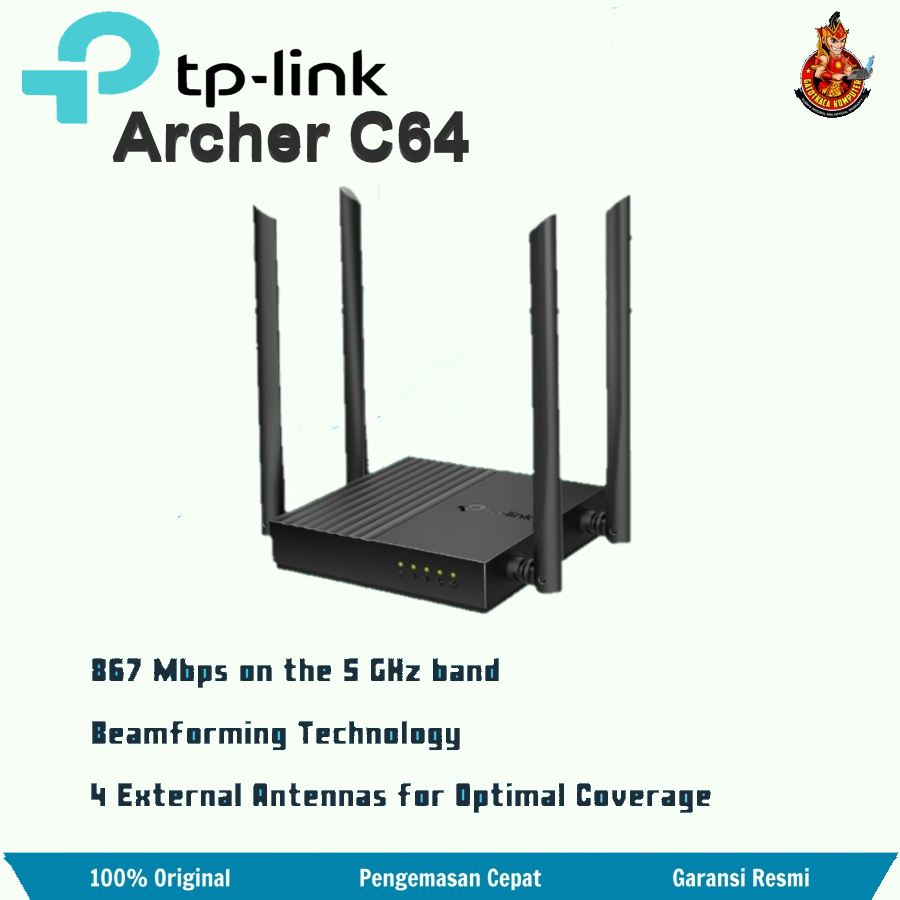 Jual TP-Link Archer C64 AC1200 Dual-Band Gigabit Wi-Fi 5 Router 4× ...