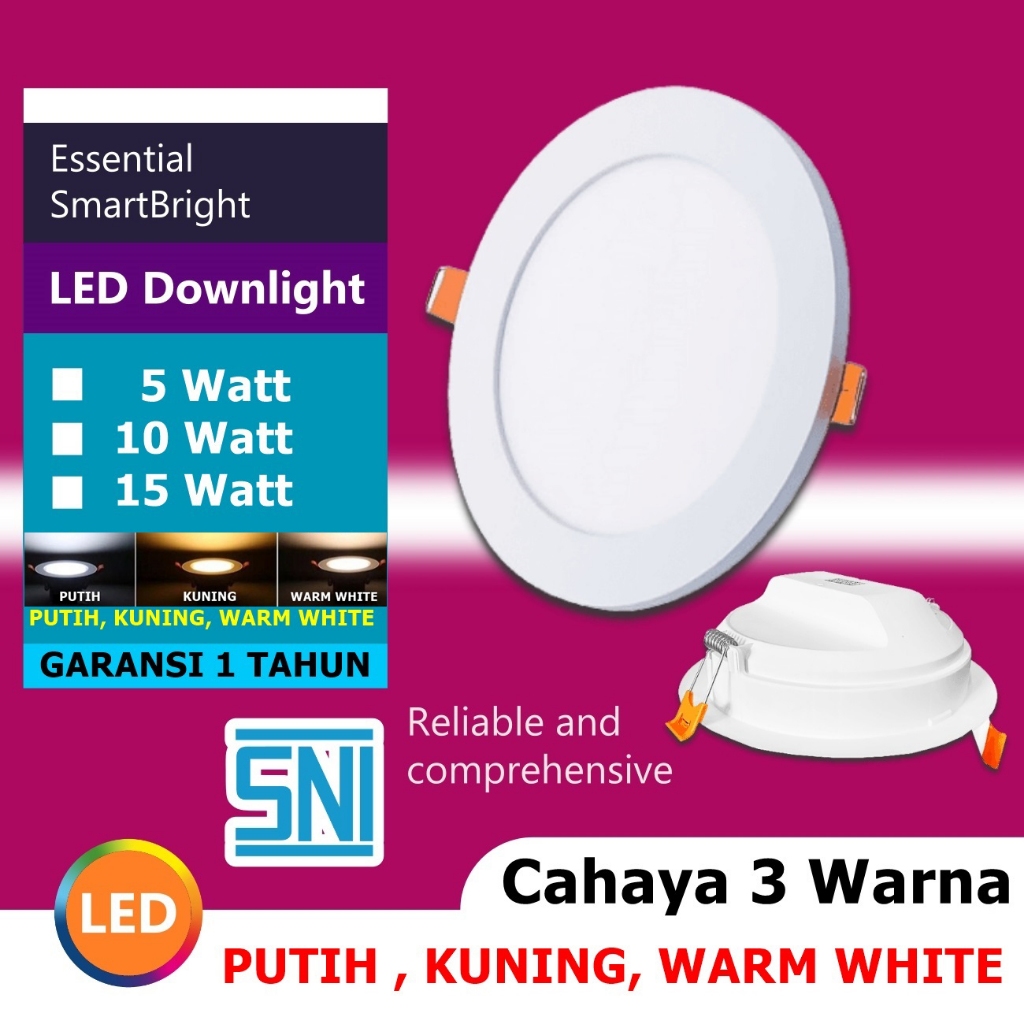 Jual Lampu Downlight Panel 3 Warna 5w 10w 15w Bohlam Tri Color Colour 1 ...