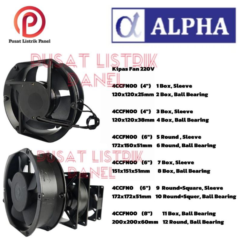 Jual Kipas Fan Panel ALPHA ukuran 120x120x38 mm (4") 220V Box, Sleeve ...