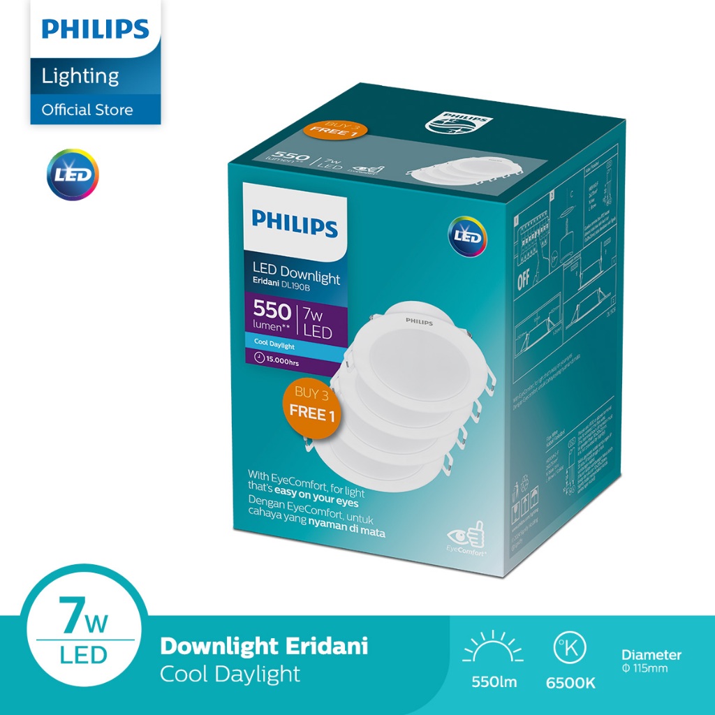 Jual Philips Multipack Downlight Eridani DL190B LED6 D100 7W 865 WH ...