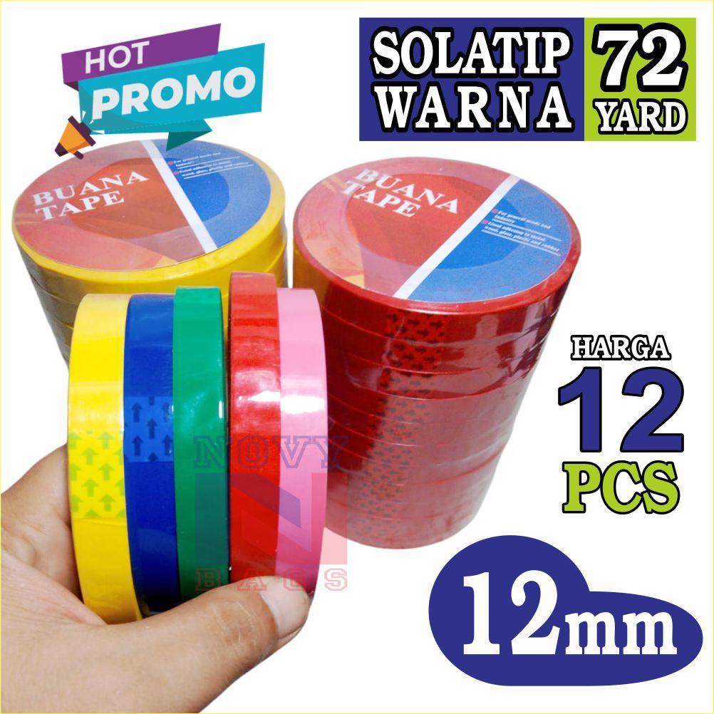 Jual LAKBAN WARNA 12 mm X 72 yard, SOLATIP KECIL WARNA KUNING,HIJAU ...