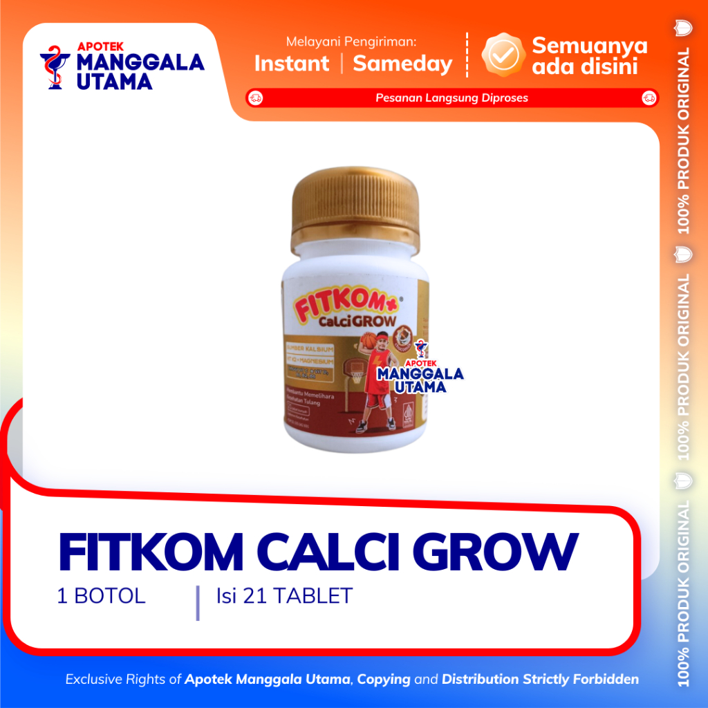 Jual FITKOM CALCI GROW TABLET PER BOTOL 21 TABLET HISAP | Shopee Indonesia