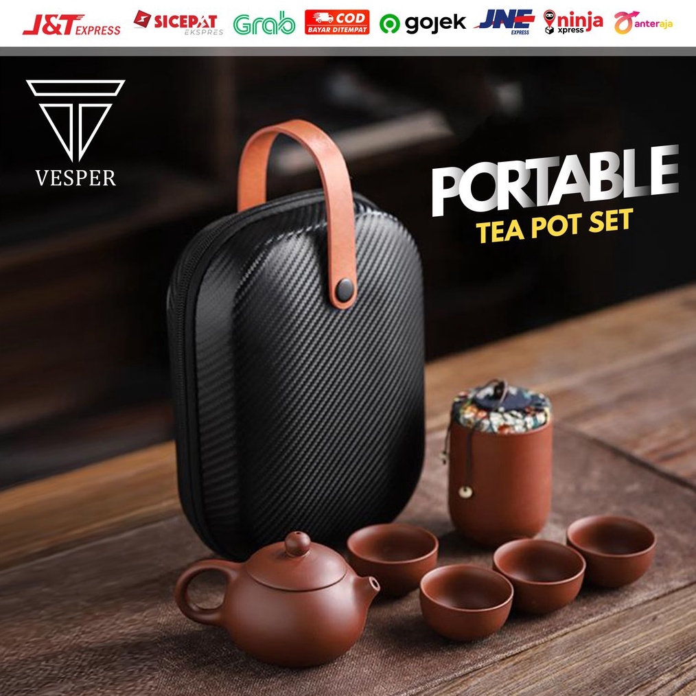Jual poe teapot set kungfu tea pot cup travel teko teh ceramic m free ...