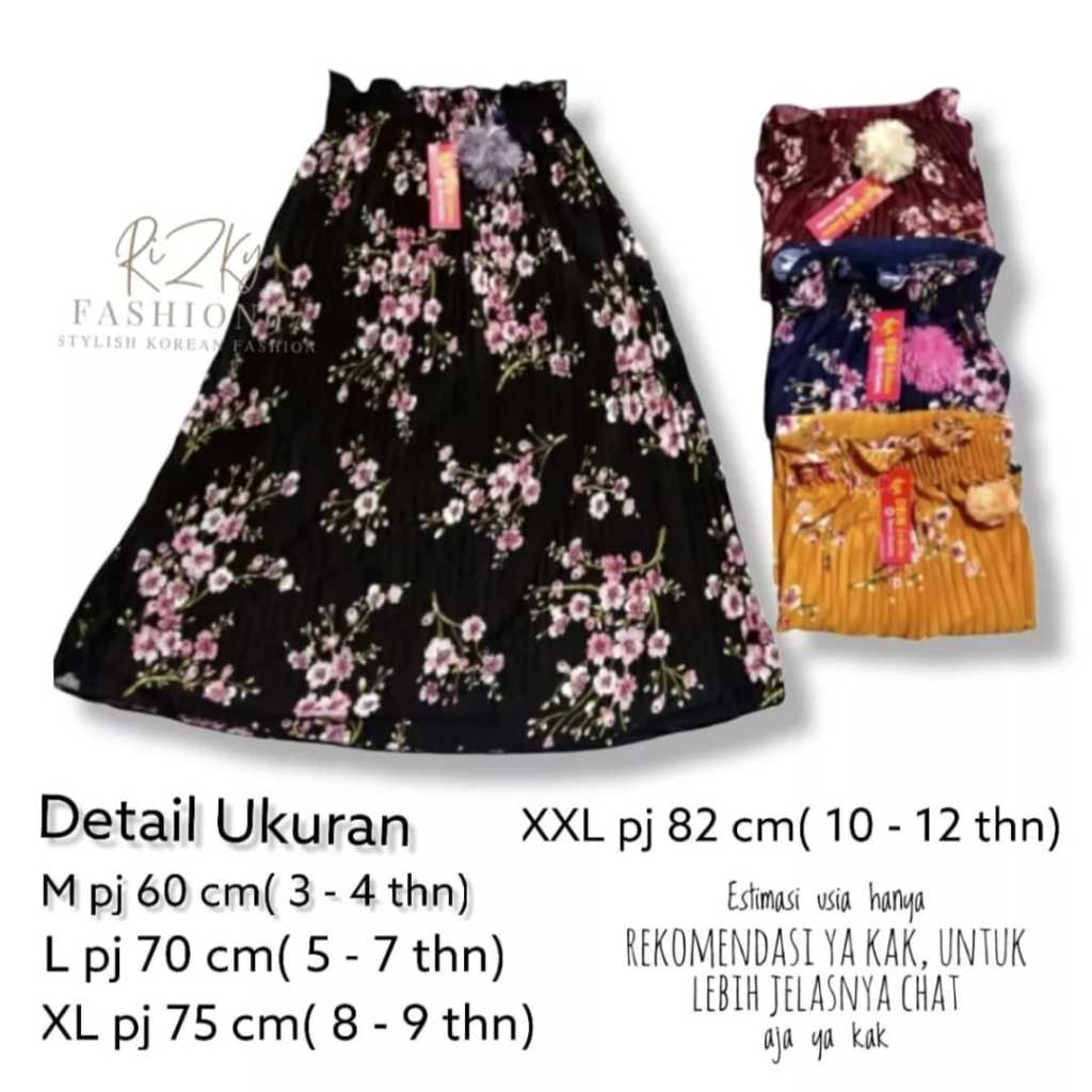 Jual Rok Plisket Anak Motif Sakura Untuk Ukuran M L XL XXL/Rok Anak ...