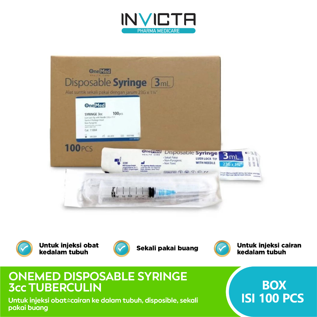 Jual Onemed Disposable Syringe with Needle 3cc (Spoit/Spuit) - Box Isi ...