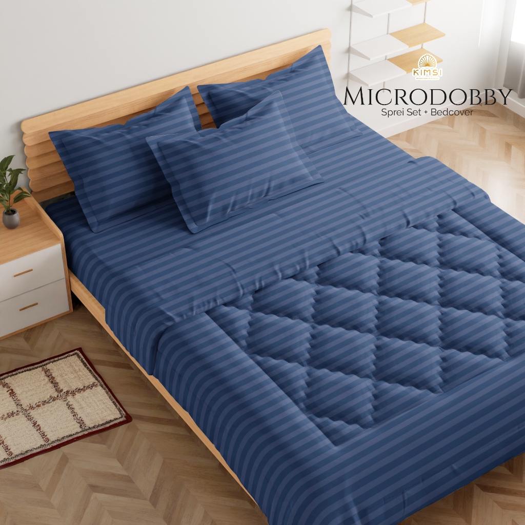 Jual Bedcover Set Sprei Micro Dobby Premium Tebal / Sprei Salur Putih ...