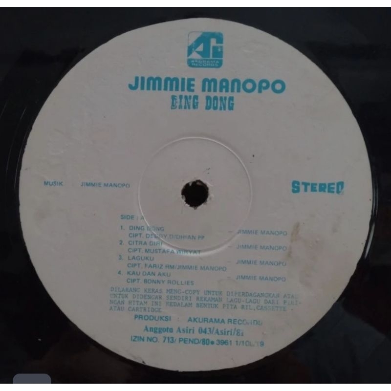 Jual Vinyl Piringan Hitam 12 inch Jimmie Manopo - Ding Dong | Shopee ...