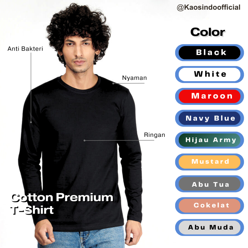 Jual KAOS LENGAN PANJANG PRIA COTTON PREMIUM - Kaos Polos Pria Lengan ...