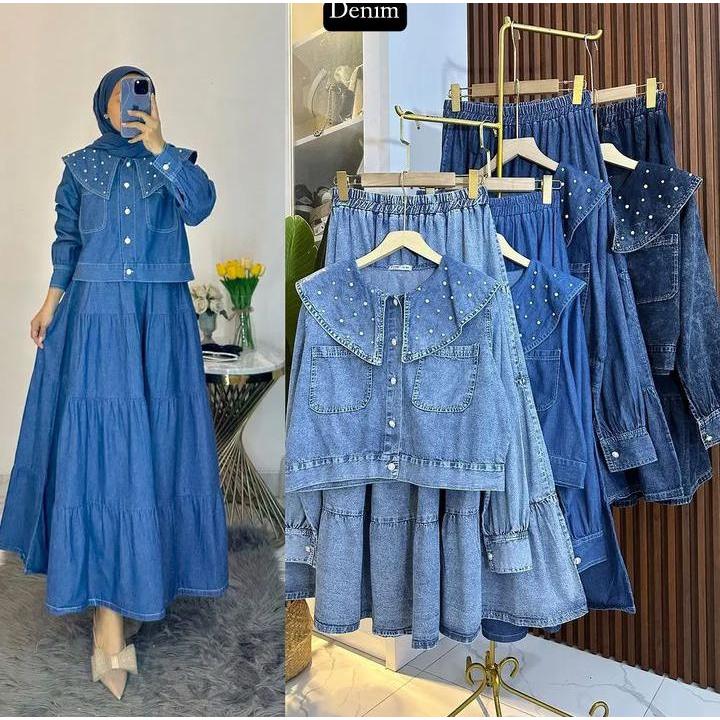 Jual MILANA SET ROK ATASAN & ROK PANJANG BAHAN JEANS PREMIUM | Shopee ...
