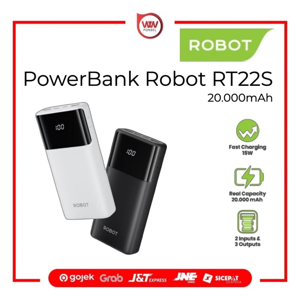 Jual Robot RT22S Smart Powerbank Fast Charging 20000mAh 15W 3 Port ...