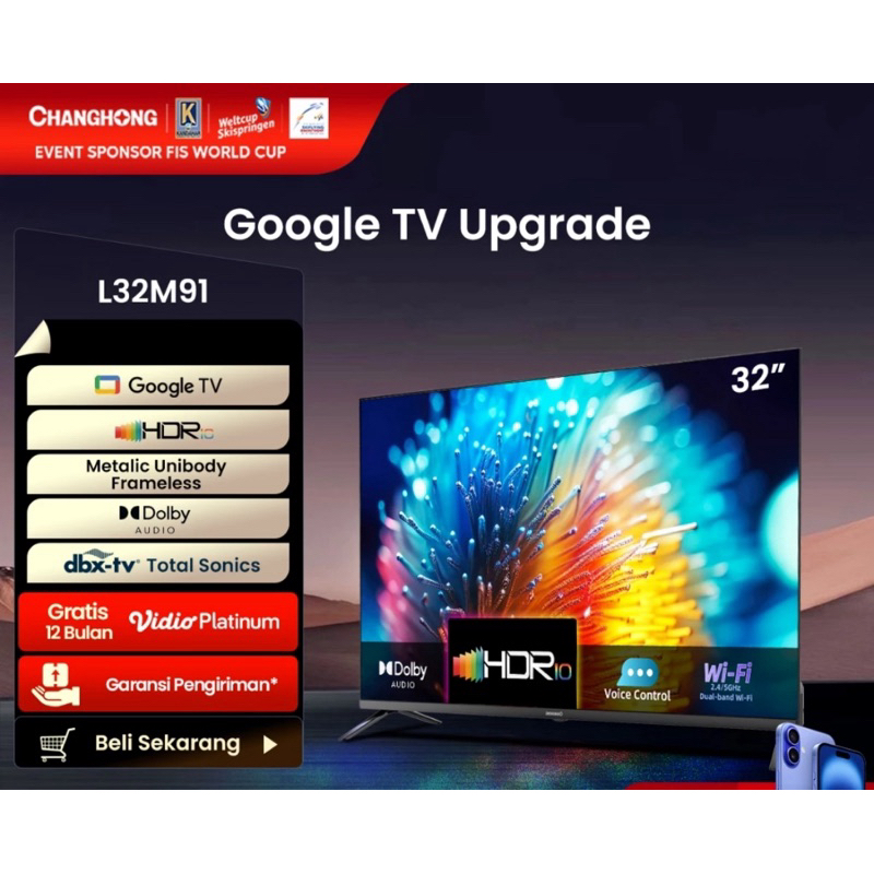 Jual Changhong Google TV 32 inch HD Google Smart TV Digital TV (L32M91) | Shopee Indonesia
