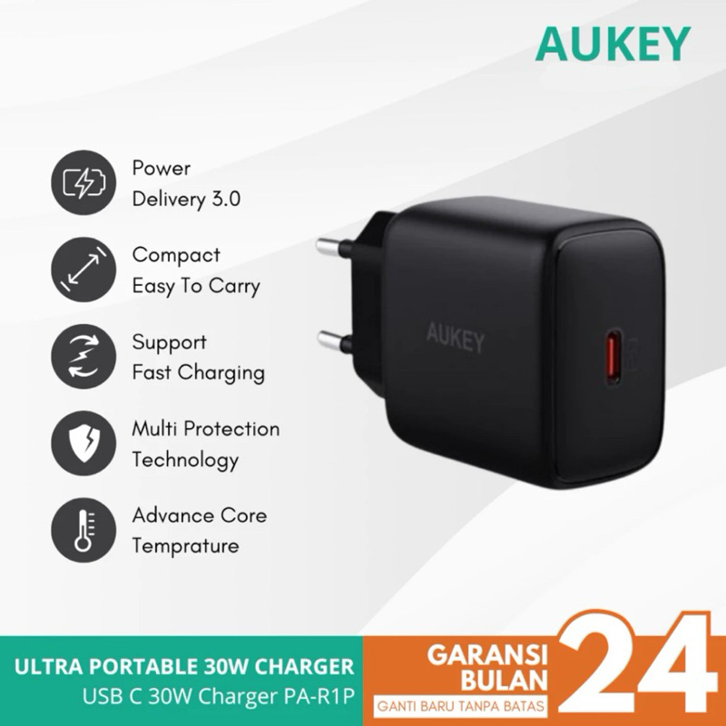Jual Aukey Adaptor Charger Type C 30W PD 3.0 Power Delivery Fast Charging - PA-R1P | Shopee ...