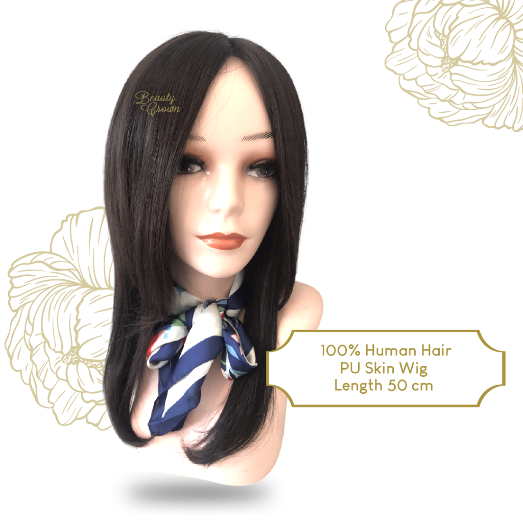 Jual Full Wig 100% Human Hair Rambut Asli Full PU Skin Wig - Beauty ...