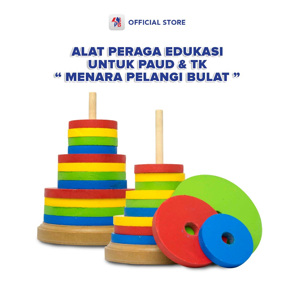 Jual Mainan Edukasi Balok Kayu Menara Pelangi Bulat / Puzzle Anak Balok ...