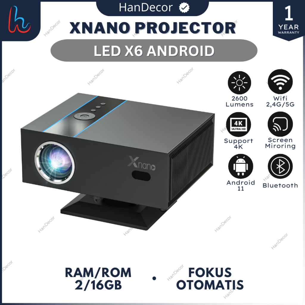 Jual Proyektor Xnano X6 Android 11.0 Wifi Screen Mirroring Dari HP 360° Rotating 2600 Lumens ...