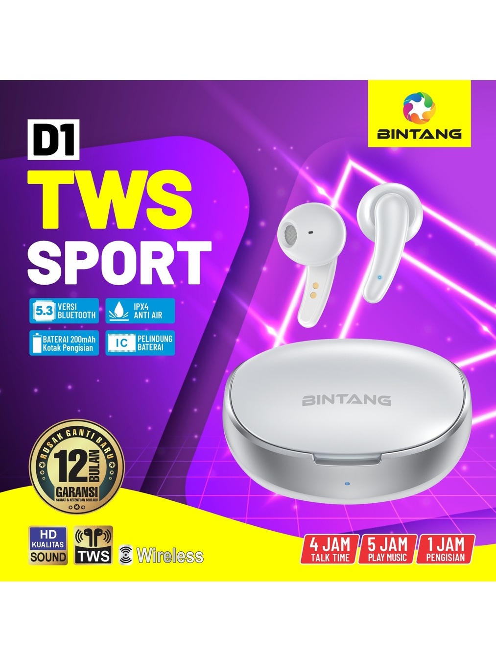 Jual HEADSET EARPHONE BLUETOOTH TWS BT SMART TOUCH D1 | Shopee Indonesia