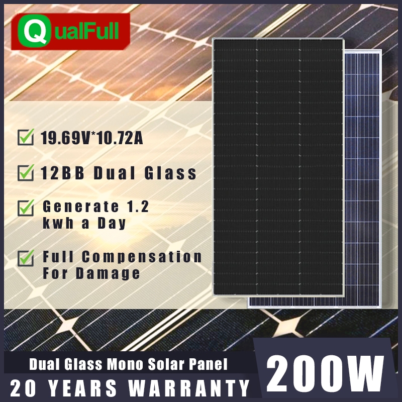 Jual 【Kaca Ganda Panel Surya 200Wp】Monokristalin 12BB Solar Panel 200W ...